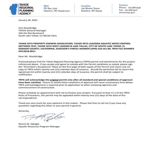 TRPA CMT Permit Letter | PDF