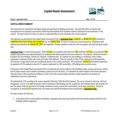 Capital Needs Assessment Example | PDF
