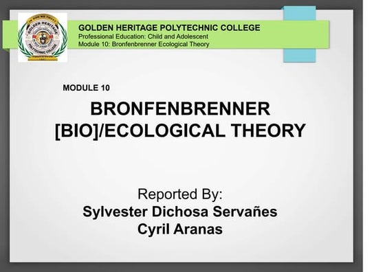 Bronfenbrenner Ecological Theory | PPT