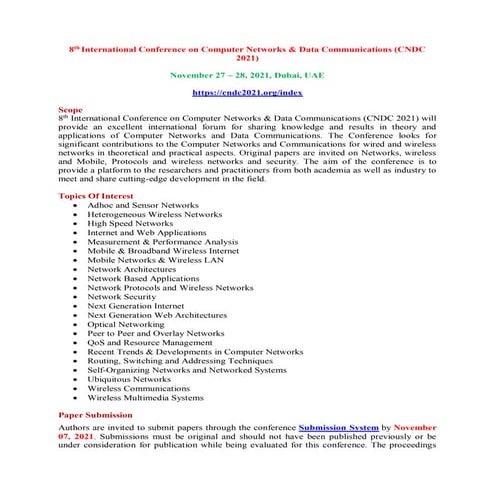 8th International Conference On Computer Networks And Data Communications