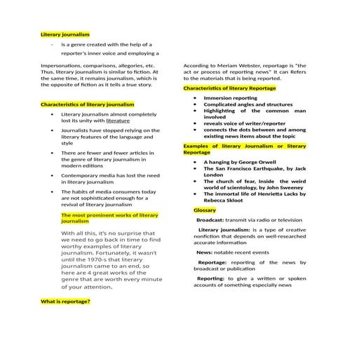 Creative non fiction lesson script and hand outs | DOCX