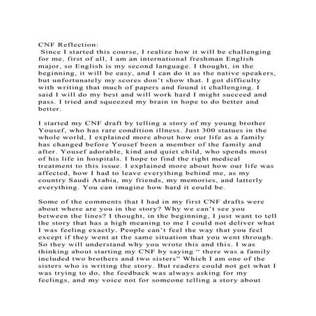 CNF Reflection Since I started this course, I realize how it wi.docx