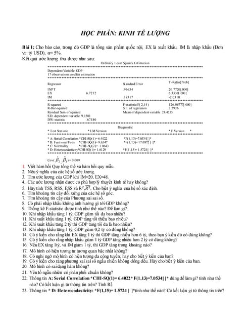 Tổng kết công thức kinh tế lượng ( kinh te luong) | PDF