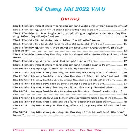 Đề Cương Nhi III VMU - Ôn tập thi nhi khoa | PDF