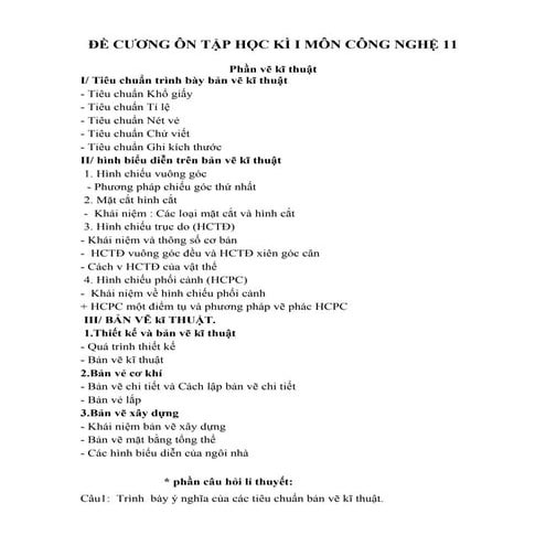 Đề Cương ôn tập thi hk1 môn công nghệ 11,12 | DOC