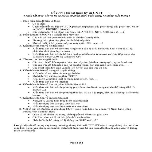 đề Cương thi sát hạch kỹ sư cntt | DOC