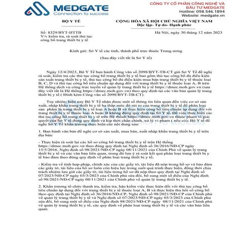 Công văn 8329/BYT-HTTB - Kiểm tra, rà soát thủ tục công bố trang thiết ...