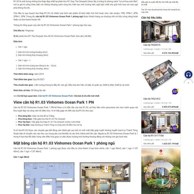 Căn hộ R1.03 Vinhomes Ocean Park 1 phòng ngủ - Bảng Giá | PDF