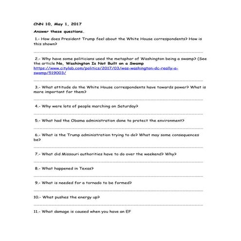 CNN 10, May 1, 2017 Exercises | DOC