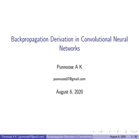 Convolutional Neural Network Backpropagation Derivation Ppt