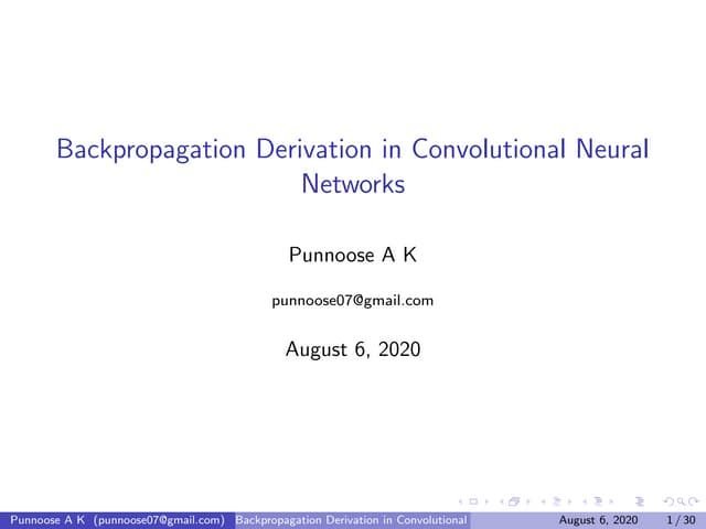 Convolutional Neural Network Backpropagation Derivation Ppt
