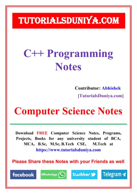 C++ notes 2 tutorials duniya