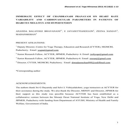 IMMEDIATE EFFECT OF CHANDRANADI PRANAYAM ON HEART RATE VARIABILITY AND ...