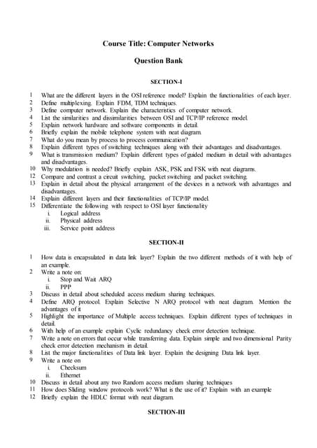 CN Assignment questions 5th sem important | PDF