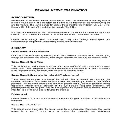 Cranial Nerve Assessment | PDF