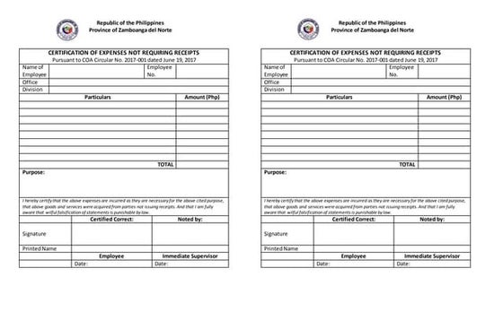 CERTIFICATION OF EXPENSES NOT REQUIRING RECEIPTS | PPT