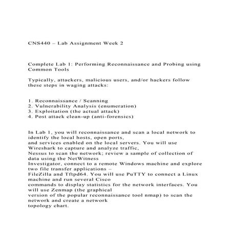 CNS440 – Lab Assignment Week 2 Complete Lab 1 Perfo.docx