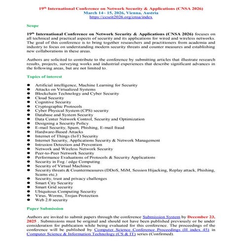 19th International Conference on Network Security & Applications (CNSA ...