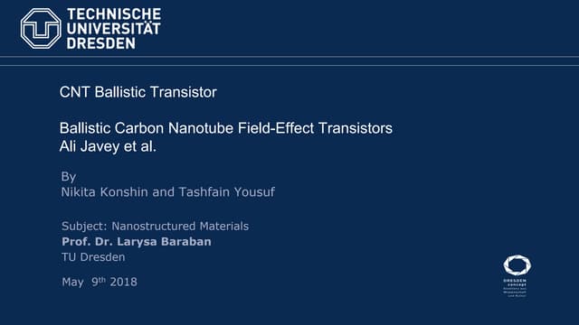 Carbon nanotube based Field Effect Transistor | PPTX