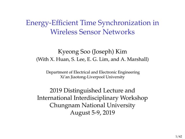 Energy Efficient Time Synchronization In Wireless Sensor Networks Ppt