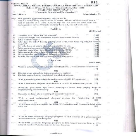 jntuh 2nd cse 2 sem computer organization paper | PDF