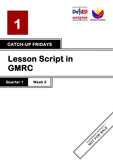 Grade 1 daily lesson log. week 6 day 1 to 5 GMRC | DOCX