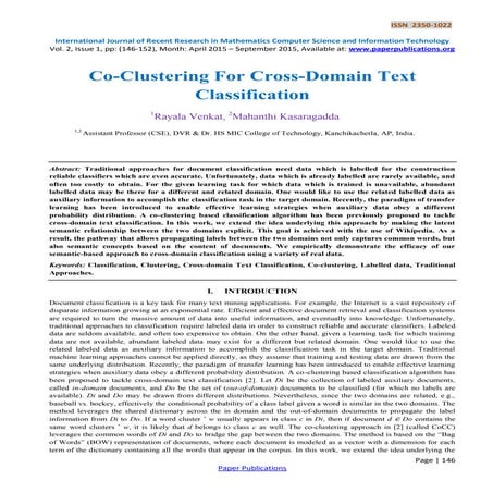 Co Clustering For Cross Domain Text Classification Pdf