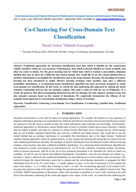 Co Clustering For Cross Domain Text Classification Pdf