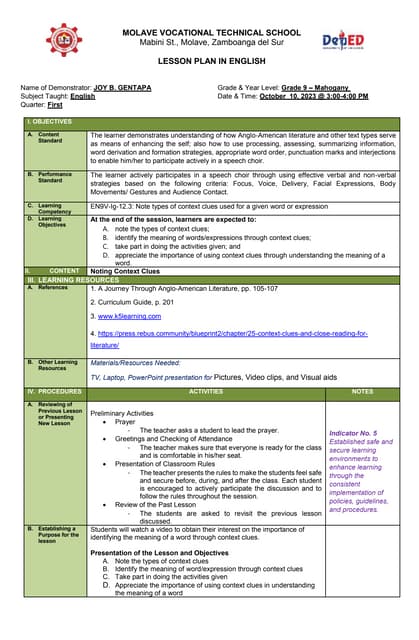 DETAILED LESSON PLAN IN ENGLISH 4 QUARTER WEEK 2H | DOCX