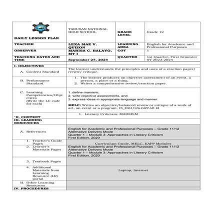 CO-EAPP.docx Detailed lesson plan in english academic professional purposes | DOCX