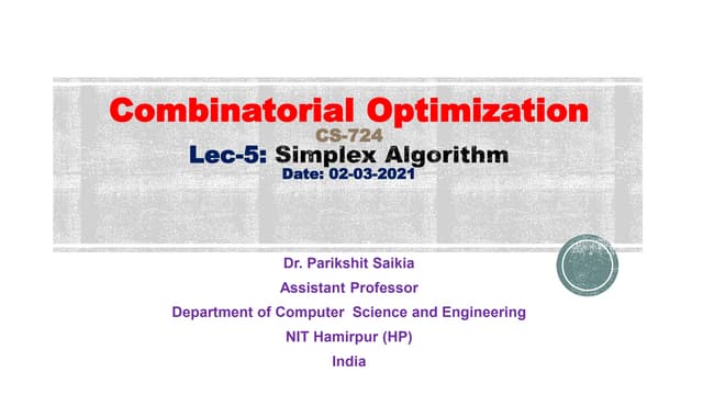 Combinatorial Optimization Co 6 Ppt 1098