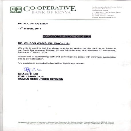 Co operative bank of kenya recommendation | PDF