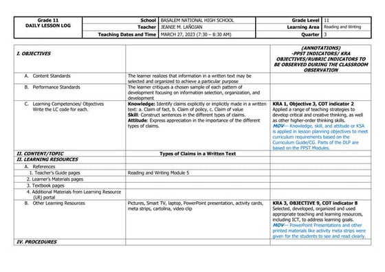 SAMPLE TEMPLATE FOR ANNOTATIONS TO BE USE IN THE IPCRF OF TEACHERS.docx