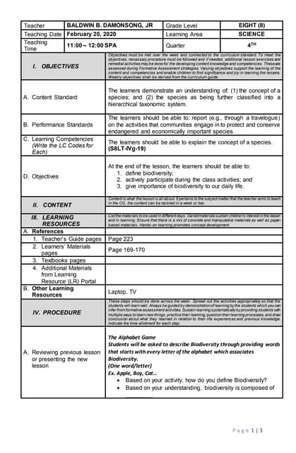 LESSON PLAN SCIENCE 7 ECOSYSTEM BIOTOC AND ABIOTIC FACTORS | DOCX | Environment | Science