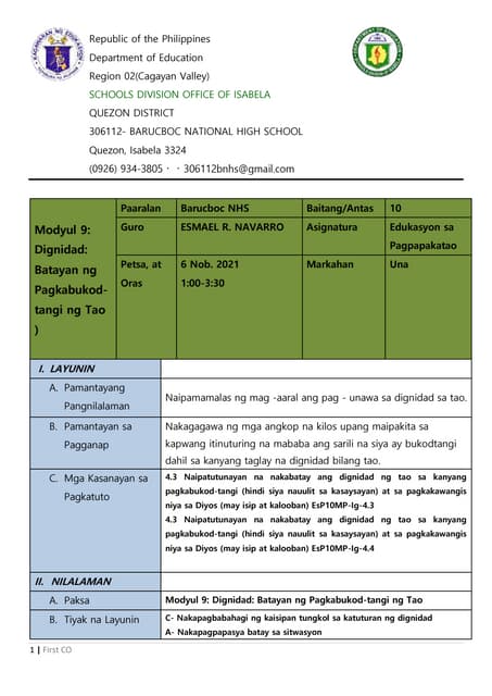 Unang markahang pagsusulit esp 7 / TOS | DOCX