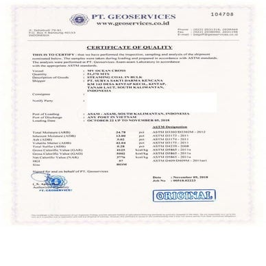 Coa mv ocean cross coal | PDF