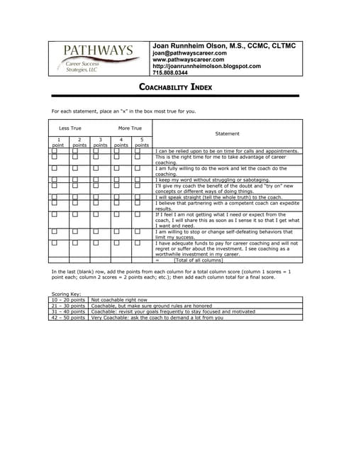 Coaching Success Coachability Index | PDF