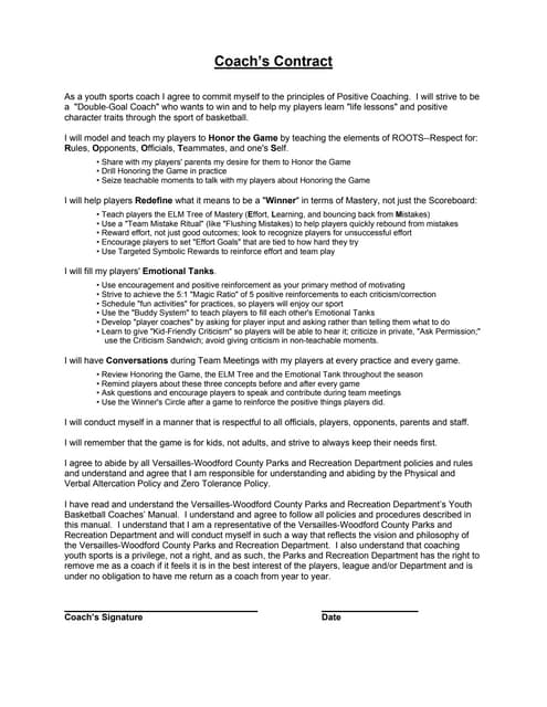 Men's Basketball Coach Contract (Example)