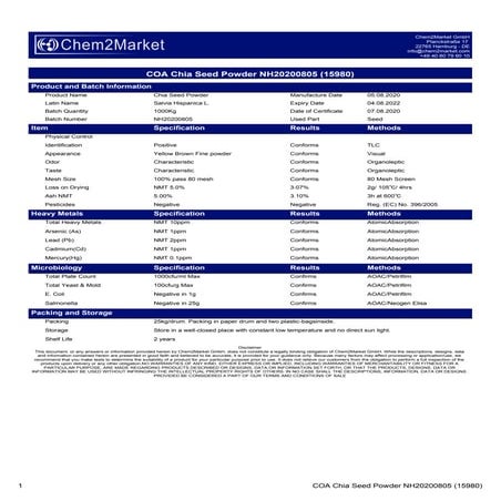 COA Chia Seed Powder | PDF