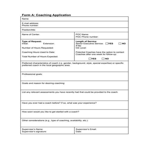 Coaching Application Form | PDF