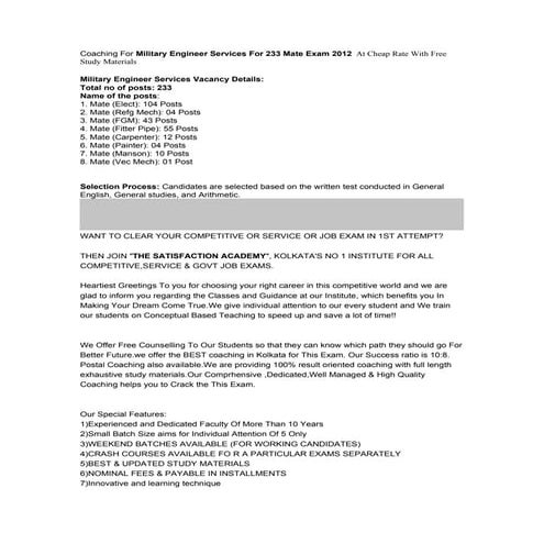 Coaching for military engineer services for 233 mate exam 2012 at cheap ...