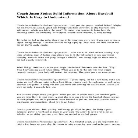 Coach jason stokes solid information about baseball which is easy to ...