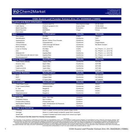 COA Guava Leaf Powder Extract Zinc 4% | PDF