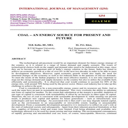 Coal an energy source for present and future | PDF