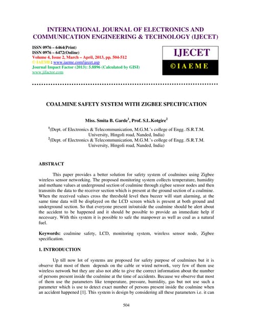 Coal Mine Safety Monitoring and Alerting System | PDF | Indoor ...