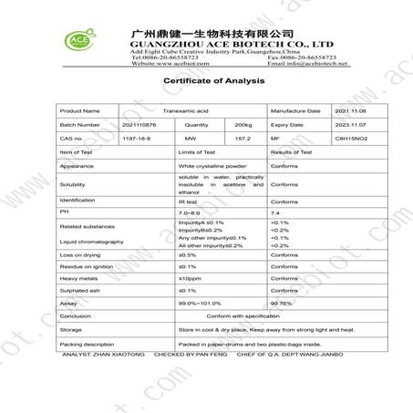 Coa of tranexamic acid | PDF