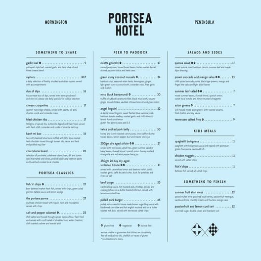 Coastal Dining Menu at Portsea Hotel | PPT
