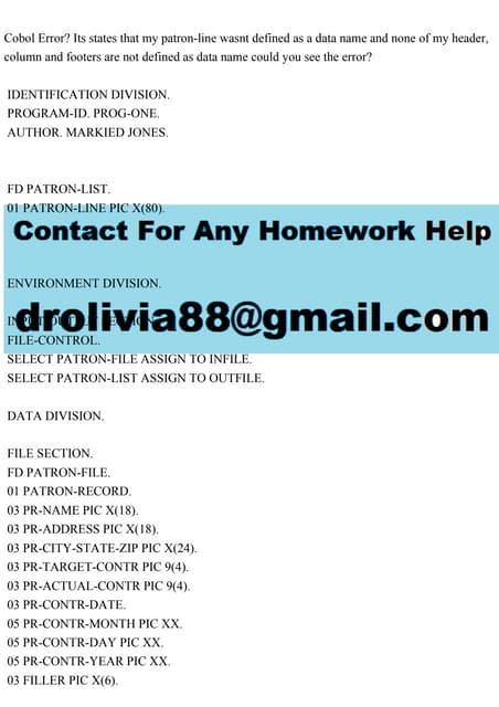Cobol Error Its States That My Patron Line Wasnt Defined As A Data Pdf