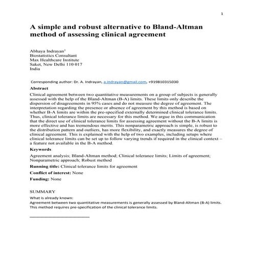 A simple and roust alternative to Bland-Altman method of assessing ...