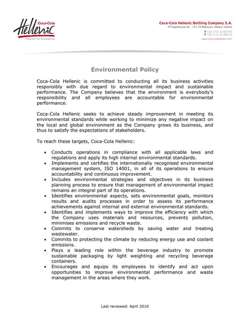 ISO 14001 2015 policy statement example | PDF